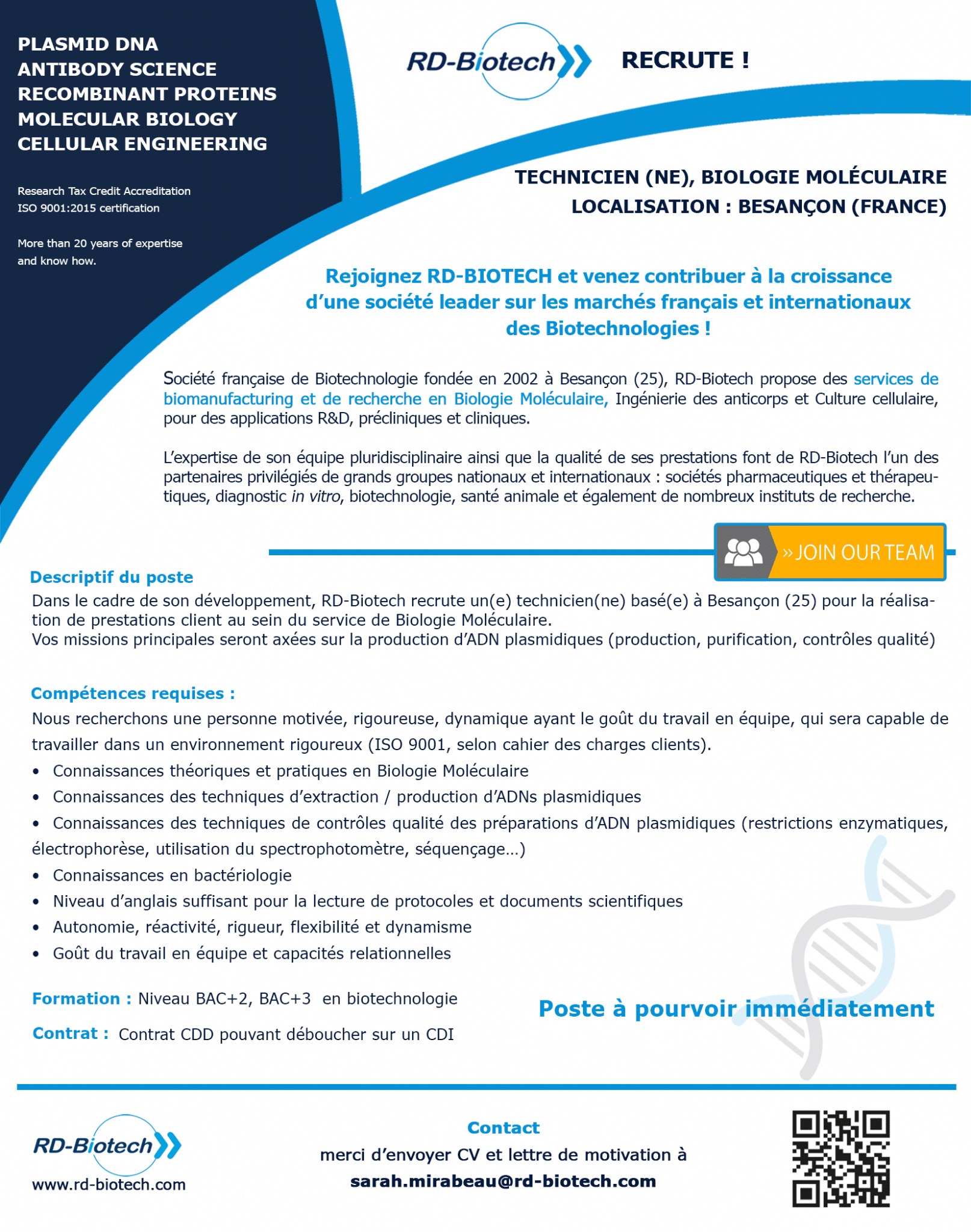 RD biotech, entreprise de biotechnologie CRO/ CDMO